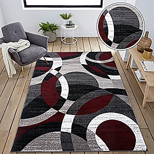 Rugshop Contemporary Abstract Circles Perfect for high Traffic Areas of Your Living Room,Bedroom,Home Office,Kitchen Easy Cleaning Area Rug 5'3" x 7'3" Red