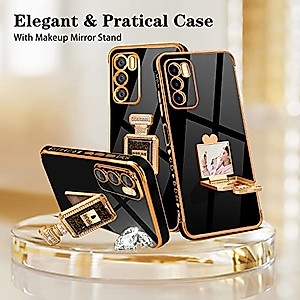 Buleens for Moto G Stylus 5G 2022 Case with Metal Perfume Bottle Mirror Stand, Cute Women Girly Heart Cases for Motorola G Stylus 5G, Elegant Luxury Phone Cover for G Stylus 5G 2022 6.8'' Black