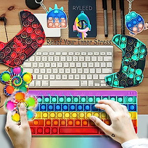 RYLEED 8 Pack Pops Fidget Toys, It is Includes( 2 Game Controller Gamepad Shape+ 2 Small Poppit Keychain+ 2 Fidget Spinner Toys+ 1 Keyboard Shape+ 1 Rocket Shape Snap Toy)