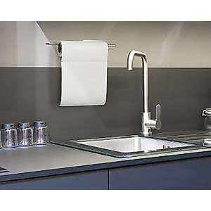 SpiCere Paper Towel Holder Under Cabinet, Adhesive or Wall Mount for Kitchen, Stainless Steel, Black