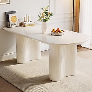 GraceNook 63" White Dining Table, Oval Dining Room Table, Modern Dining Table for 2,4,6 Person, Kitchen Table, Nook Dining Table Set for Dining Room,Kitchen,Breakfast Nook or Reception Room