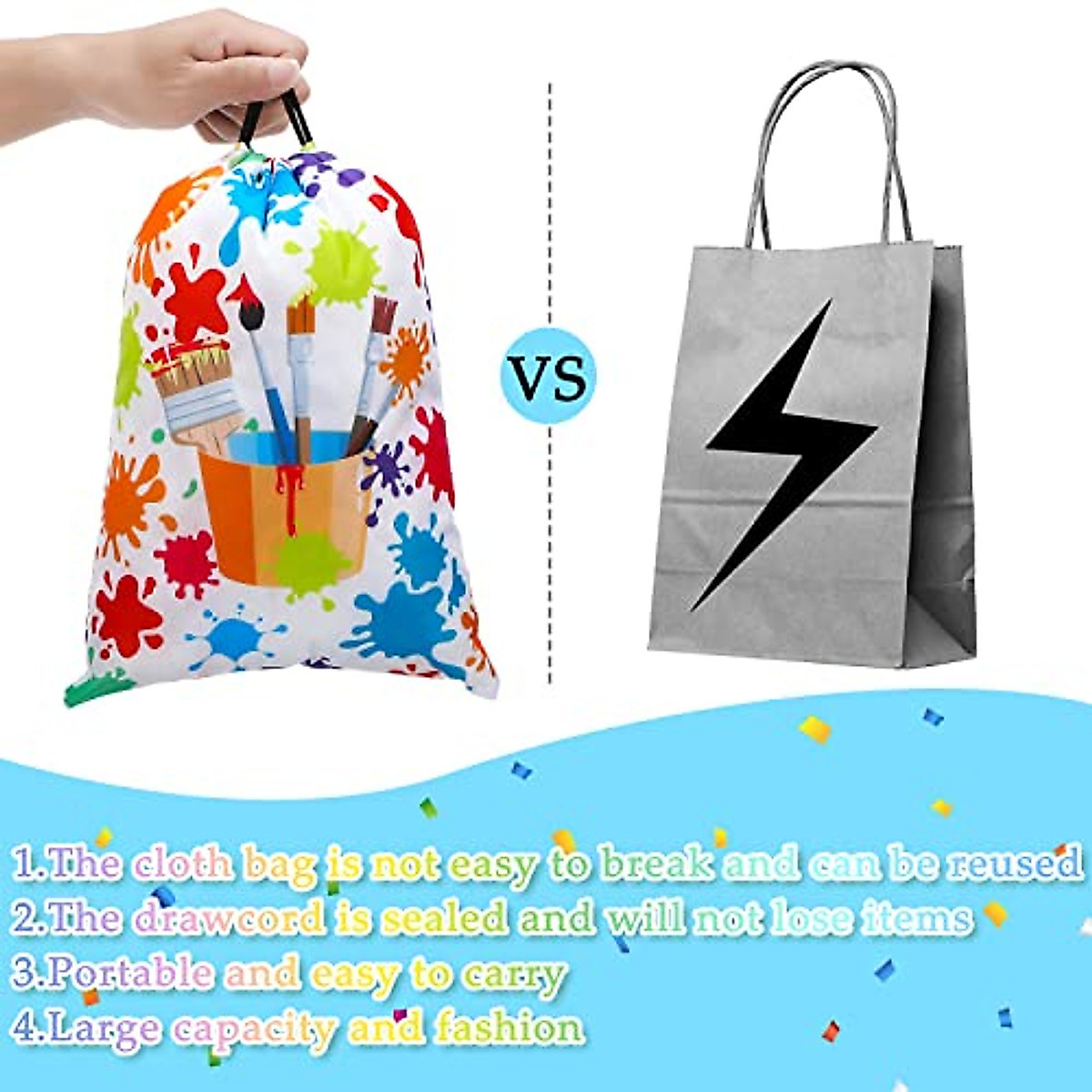 Paint Party Favor Bags Paint Party Decorations Art Paint Party Gift Bag for Kids Birthday Drawstring Gift Bag Drawstring Pouch Polyester Cloth Gift Bags for Art Painting Theme Party Supply (12 Pieces)