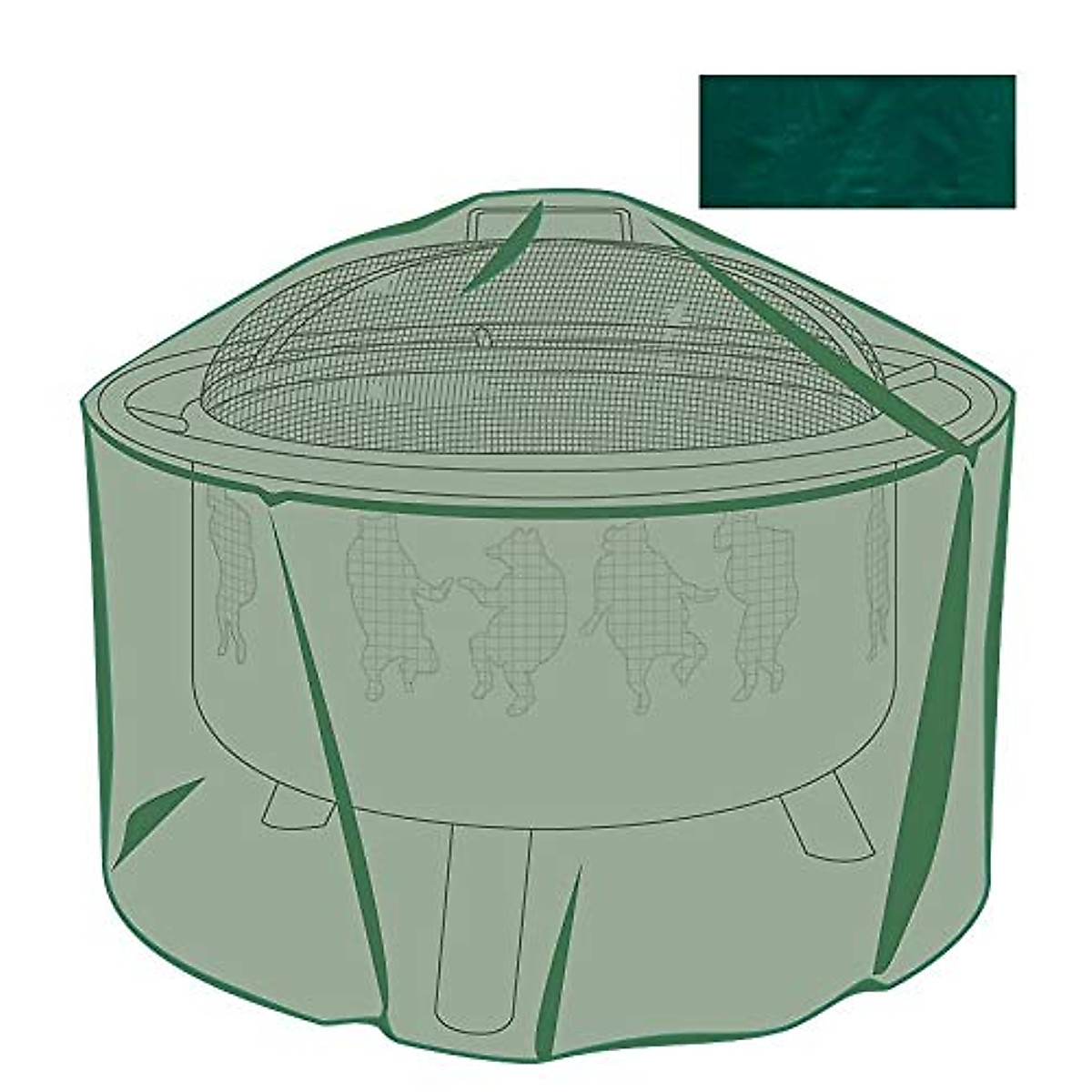 Plow & Hearth Outdoor Fire Pit Cover | All-Weather | Water-Repellent | Cloth-Like Polyester | Resists Fading | Toggle Closure | Reinforced Seams | 32" Dia. x 18" H | Green