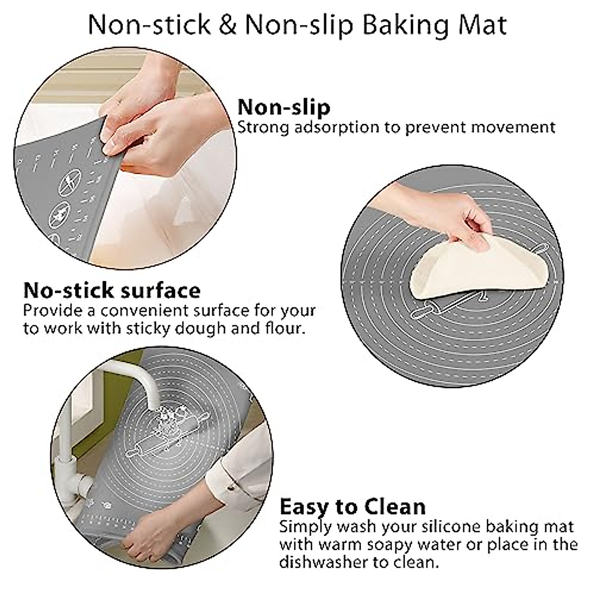 Silicone Baking Mat 32x24 inch, Extra Thick Non-stick Pastry Mat with Measurements and Edge Heightening, Food Grade Silicone for Countertop Dough Rolling Making Bread, Cookies, Pizza, Fondant, Pasta