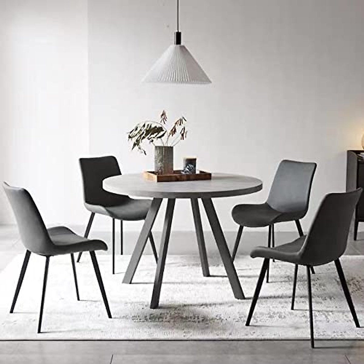 HIPIHOM Dining Chairs Set of 4, Modern Kitchen & Dining Room Chairs, Upholstered Faux Leather Cushion Seat and Sturdy Metal Legs (4 Grey Chairs)