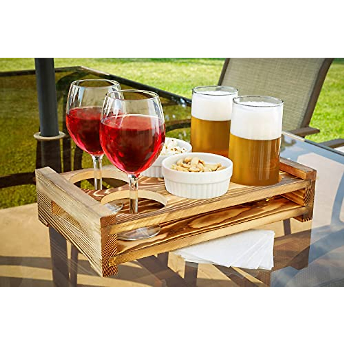 Mloxy Whiskey Glass Server Universal | Drink Carrier Six Glass Holder| Rustic Wood Bar Serving Tray | Server Tray for Home & Bars | 13.5x8x3” Bar Tray | Whiskey Serving Tray | Drink Caddy