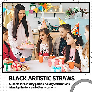 SONGNASS 100PCS Black Flexible Plastic Straws,Black Disposable Bendy Party Fancy Straws13inch Extra Long Straws Party Decorations