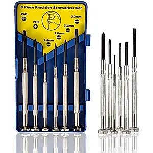 6Pcs Mini Screwdriver Set, Eyeglass Repair Screwdriver, Precision Repair Tool Kit with 6 Different Size Flathead and Philips Screwdrivers, Ideal for Watch, Jewelers