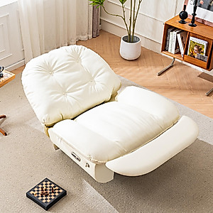 Oversized Electric Recliner Chair, 270 Swivel Rocking Glider Rocker for Adults Modern Ergonomic Lounge Chair Living Room with Phone Stand & Smart Voice Control Theater Seating, Ivory Fuax Leather