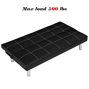 BIVVI Faux Leather Couch Futon Sofa Bed Convertible Folding Daybed Modern Upholstered Sleeper for Compact Living Space Loveseat Sofá Bed Lounge Sofa for Living Room Apartment Home Office,Black