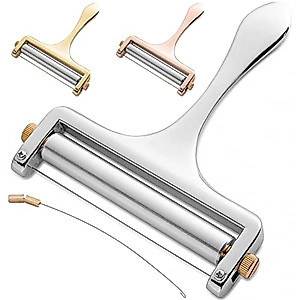 Bellemain Stainless Steel Wire Cheese Slicer - Hand Held Cheese Cutter for Cheddar, Gruyere, Raclette, Mozzarella Cheese Block, Adjustable Cheese Shaver, Thick & Thin Slicer, Cheese Curler (Silver)