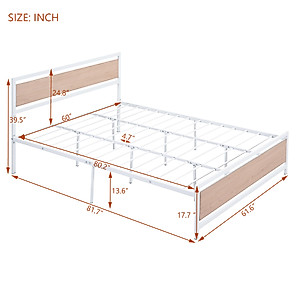 FANYHOME Queen Size Platform Bed, Metal and Wood Bed Frame with Headboard and Footboard, White