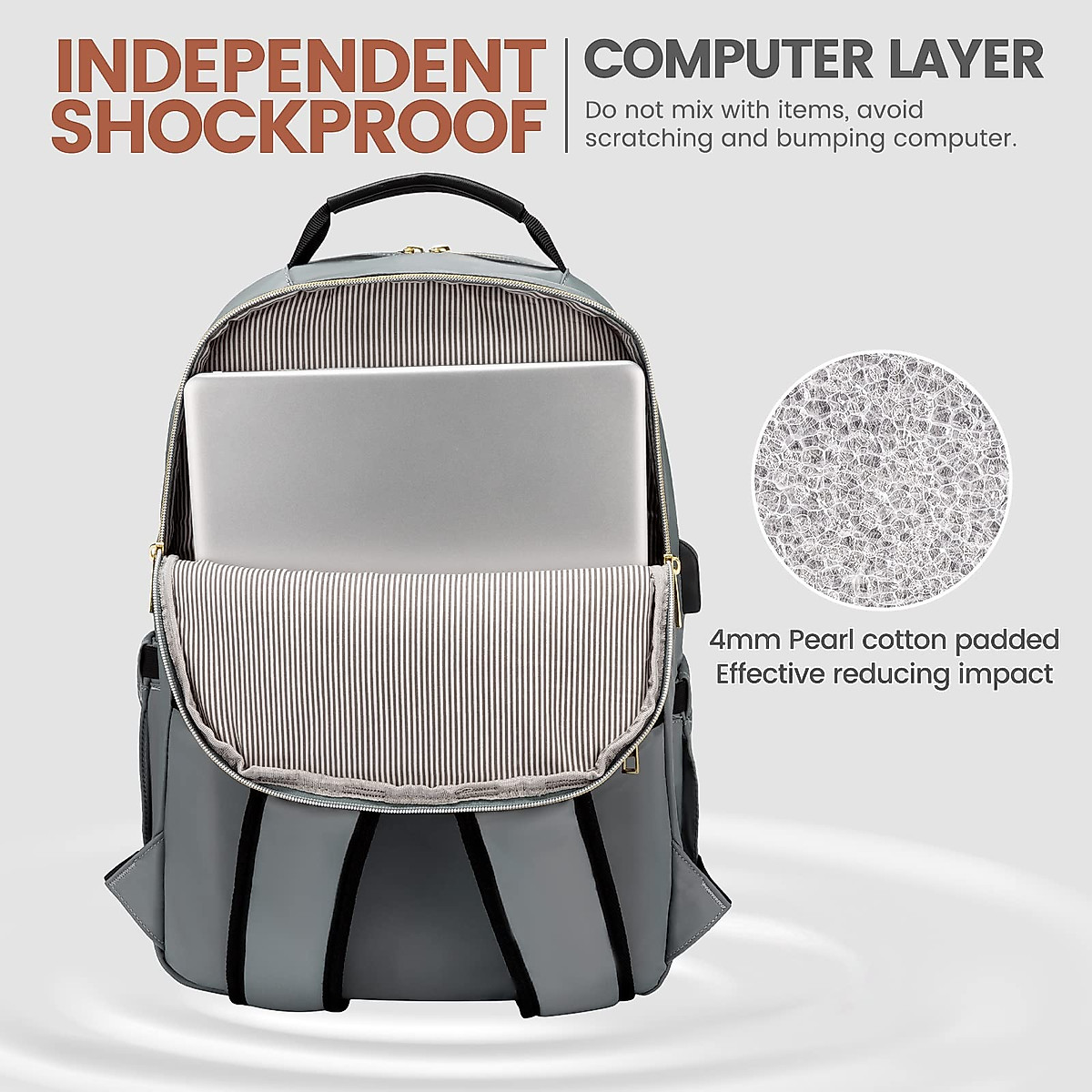 LOVEVOOK Laptop Backpack for Women 15.6 inch, Travel Backpack Purse,Professional Laptop Computer Bag,Waterproof Work Business College Teacher Bags Carry on Backpack with USB Port,Grey