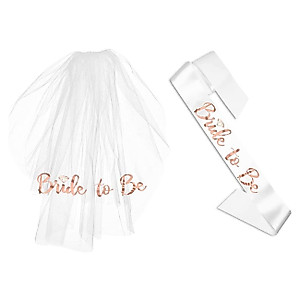 Bubbles & Confetti Bachelorette Sash & Veil | Premium Bride to be Sash | Rose Gold Veil with Comb | Bridal Shower Supplies & Party Decoration Kit | Engagement Favors Accessories | Wedding Bridal Gift