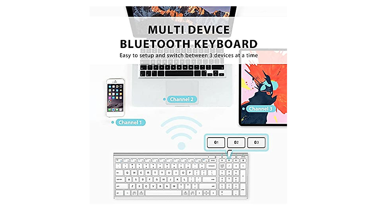 iClever BK10 Bluetooth Keyboard, Wireless Bluetooth Keyboard, Rechargeable Bluetooth 5.1 Multi ...