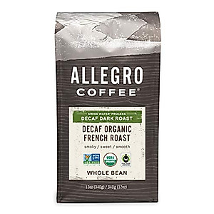 Allegro Coffee Decaf Organic French Roast Whole Bean Coffee, 12 Ounce (Pack of 1)
