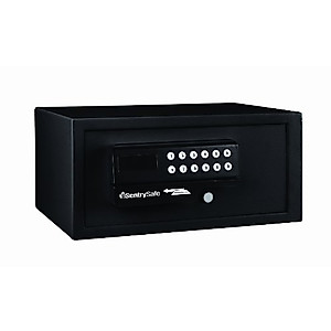 SentrySafe Black Steel Safe with Card Swipe Reader and Digital Keypad Lock, Small Safe with Interior Lighting and Bolt Down Kit, 0.41 Cubic Feet, H060ES