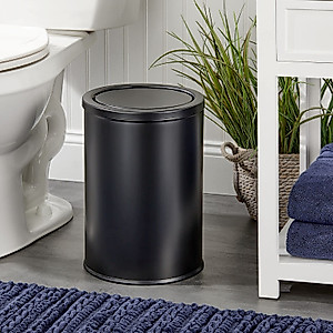 mDesign Small Round Metal 4.8 Gallon Covered Bathroom Garbage Swing Lid Trash Can Waste Basket Bin for Bathroom, Bedroom, Kitchen, Craft Room, Office, Laundry Room, Garage - Black