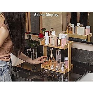 PELYN Bamboo Bathroom Countertop Organizer Corner Shelf for Bath Shampoo Lotion Accessories