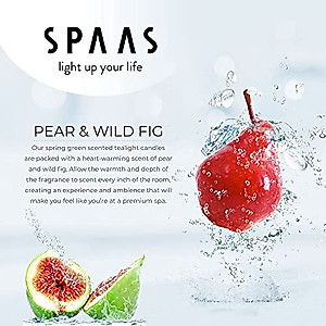 SPAAS Scented Tea Lights Candles in Clear Cups - Pear & Wild Fig Fragrance | Premium Long Burning Scented Tealight Candles for Spa, Romantic Décor, Meditation, Dinner, and Home Décor | Pack of 24
