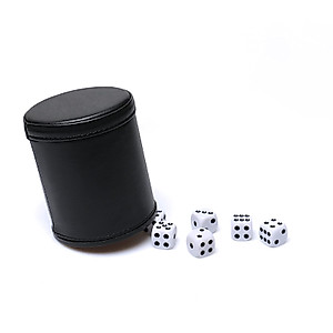 RERIVER Felt Lined PU Leather Dice Cup Set with 6 Dot Dices (Black, Pack of 1)