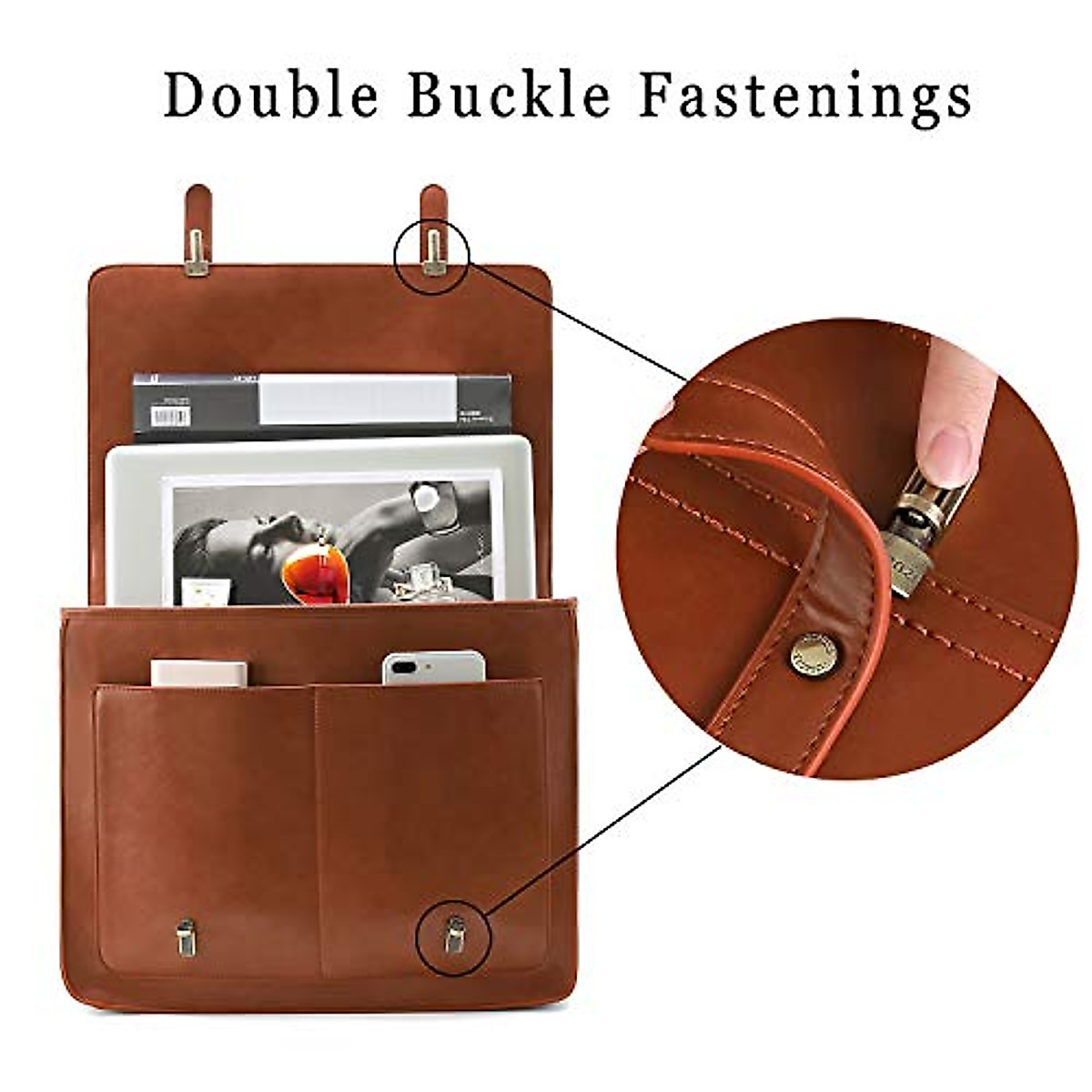 ECOSUSI Women Briefcase PU Leather Laptop Bag College Satchel fit 15.6" Laptop