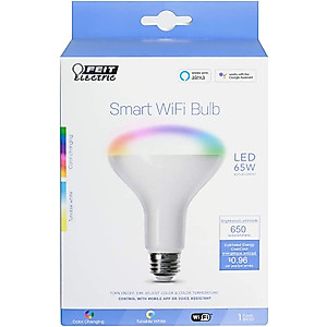 Feit Electric BR30 Smart Flood Light Bulb,2.4GHz WiFi Color Changing and Dimmable, No Hub, Works with Alexa or Google Assistant BR30 Smart LED Light Bulb, BR30/RGBW/CA/AG, 65W