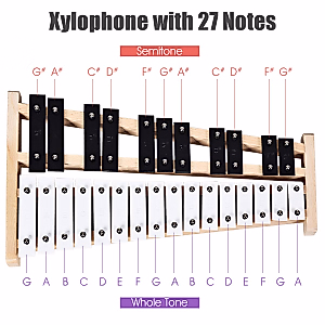 Giantex 27 Note Glockenspiel Xylophone, Percussion Instrument with Wood Base and 27 Metal Keys, Alto Full Size Glockenspiel Xylophone for Adults and Kids- Includes 2 Mallets and Carrying Bag