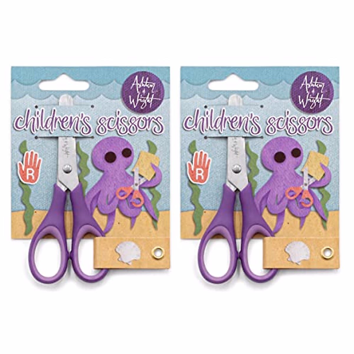 Ashton and Wright - Kids Children's Scissors 5"/12cm - Soft Grip - Purple - Right Handed - Pack of 2