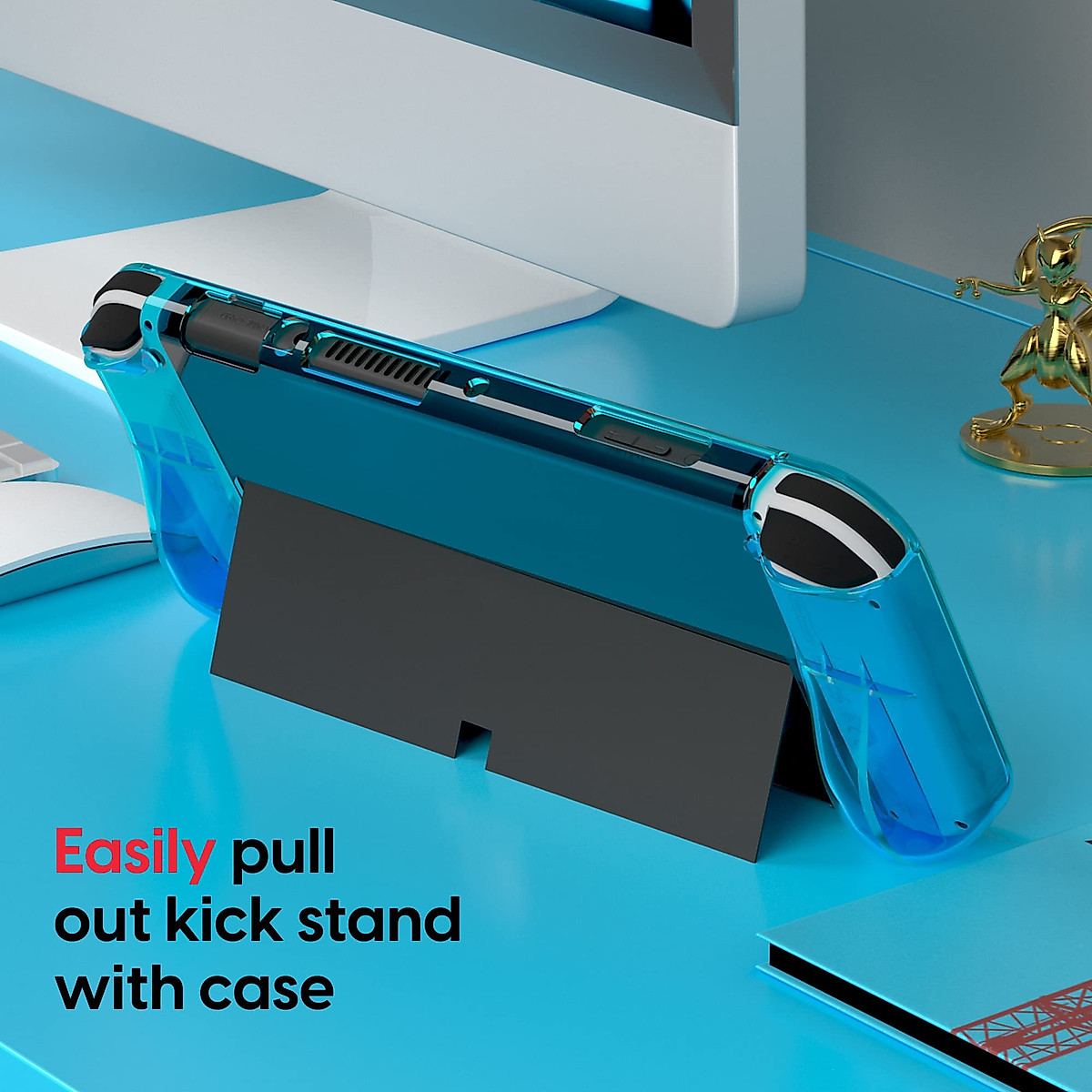 TALK WORKS Nintendo Switch OLED Case - Protective Fit Durable TPU Case Designed for Nintendo Switch OLED - Non-Slip Secure Holding Grips, Easy Opening for Kickstand - For Comfortable Gaming - Blue