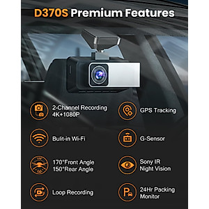 SUVCON 4K Dash Cam Front and Rear, Dual Dash Camera for Cars 4K+1080P Dashboard Car Camera Built-in Wi-Fi GPS, 24H Parking Monitor, Night Vision, Loop Recording, WDR, 170° Wide Angle, Free 32GB Card
