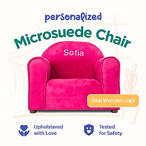 KEET Personalized Toddler Chair, Customize with Name, Personalized Kids Chair, Embroidered with Name, Kids Armchair Personalized, Easy to Coordinate, Ages 2-5 Years Kid Sofa Chair, Microsuede Hot Pink