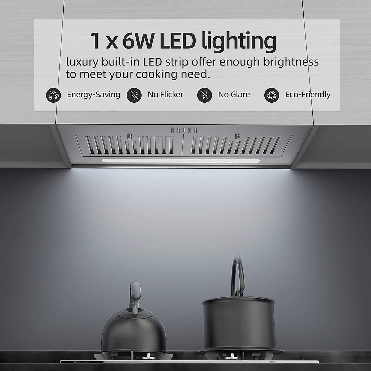 FIREGAS Range Hood Insert 30 inch, 600 CFM Ducted/Ductless Convertible Kitchen Hood with LED Light, Built-in Vent Hood with 3 Speed Exhaust Fan, Baffle Filters, Stove Hood with Carbon Filters