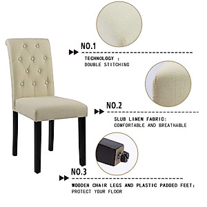 LSSBOUGHT Button-Tufted Dining Chairs Set of 4, Kitchen Chairs with Solid Wood Legs, Parsons Fabric Dinning Room Chairs with High Back, Padded Armless Side Chair for Kitchen Dining Room, (4pcs,Beige)