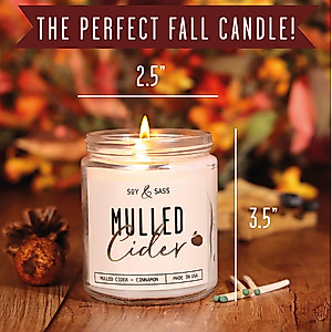 Mulled Cider Candle, Fall Candles I Apple Cider Candle w/Cinnamon & Nutmeg - Infused w/Essential Oils I Mulled Cider Fall Scented Candle (Soy) for Home I 9oz Reusable Jar I 50Hr Burn I Made in USA