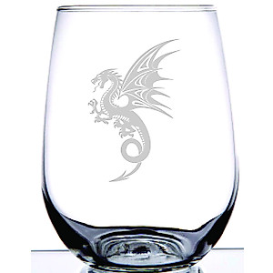 Game of Thrones Inspired Dragon | Professionally Laser Etched | 15 Ounce Stemless Wine Glass