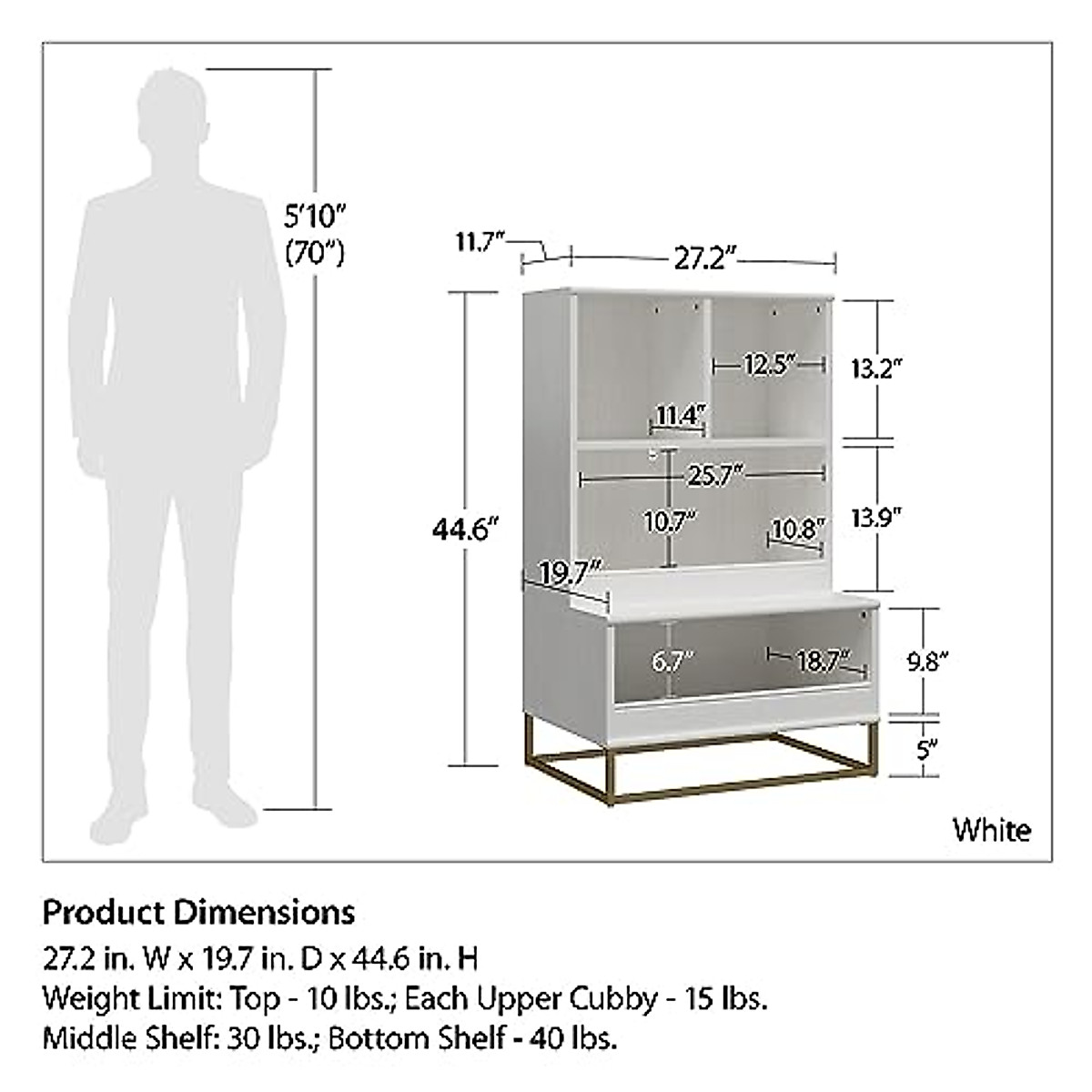 Little Seeds Charlie Kids Multi-Use Toy Storage Organizer & Bookcase, White with Golden Bronze