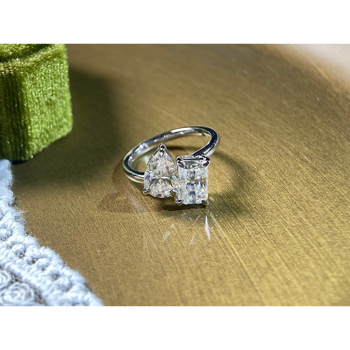 3 CTW Pear & Radiant Cut Toi et Moi Moissanite Engagement Ring, 10K / 14K / 18K Gold D Color VVS1 Clarity Two Stone Ring for Women, Anniversary Gift for Her