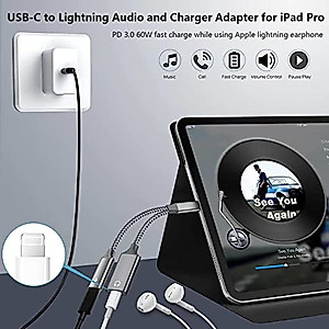 USB C to Lightning Audio Adapter, USB Type C Male to Lightning Female Headphone Converter & PD 60W Charging Dongle Compatible with iPad Pro, iPad Air 2022/2020, MacBook Pro/Air, Galaxy S23 Ultra/S22