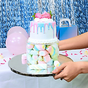 Spec101 Fillable Cake Display Stand, 10in and 6in Diameter, Clear Acrylic, Battery Powered LED Light Strip Included