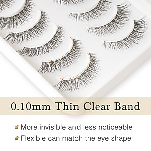 EMEDA Wispy Lashes Cat Eye Lashes with Clear Band 12mm Natural Look False Eyelashes Strip Lashes Natural Lashes Spiky Fake Natural Lashes 10 Pairs