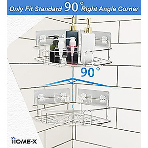 Home-X Stainless-Steel Corner Shelves for Shower Wall, in-Shower Organizer, Adhesive Shower Corner Shelves, Set of 2, 8 ¾” L x 8 ¾” W x 3 ¼” H, Stainless Steel