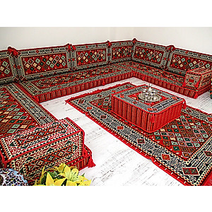 Arabic U Shaped Floor Sofa, Arabic Floor Seating, Arabic Majlis Sofa, Arabic Couches, Arabic Living Room Furniture