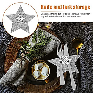 8PCS Xmas Five- Pointed Star Cutter Fork Bag Christmas Tableware Cover Decor Decor for Celebration Party