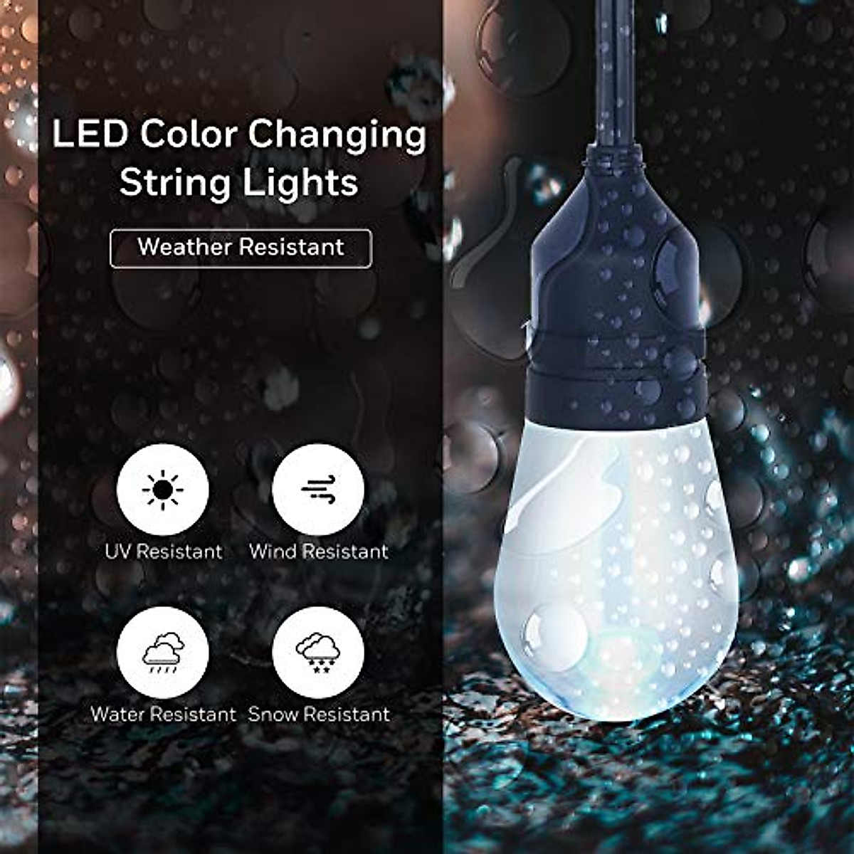 Honeywell 24FT Linkable Water Resistant LED Indoor Outdoor Color Changing String Light with Remote Control, Commercial Grade Patio Lights with 8 Plastic E26 Bulbs Create Cafe Ambience in Your Backyard