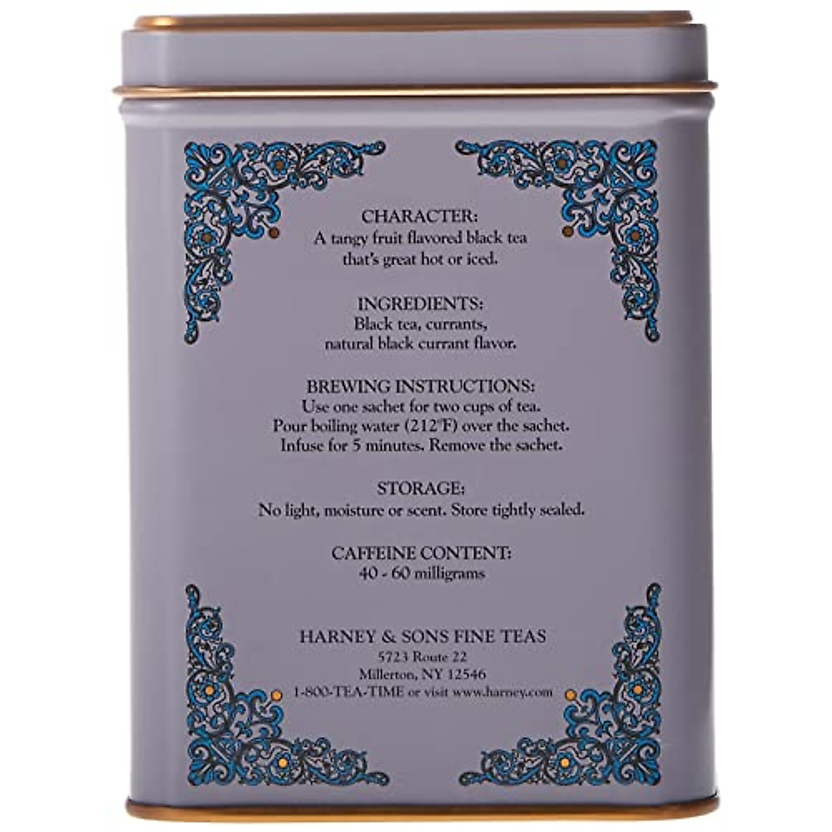 Harney & Sons Caffeinated Tea Tin Sachets, Black Currant, 20 Count