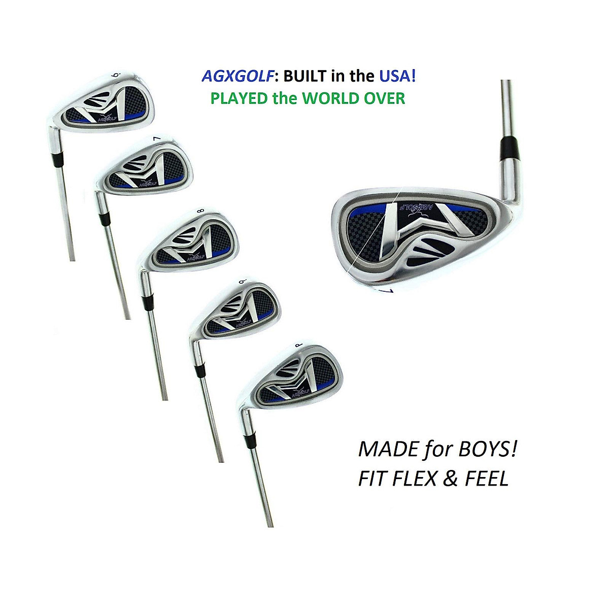AGXGOLF Boys Left Hand XLT Magnum 12 Piece Complete Golf Set w460cc Driver +Fairway Wood + Hybrid +6,7,8 & 9 Irons + PW + Stand Bag+Free Putter Teen Length Built in The USA!