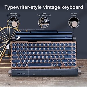RAZEAK Typewriter Keyboard, Retro Typewriter Keyboard Wireless Key Legends Backlit Bluetooth 5.0 Connection Hotswap Mechanical Keyboard for iPad/Tablet/Mac/PC Woodgrain