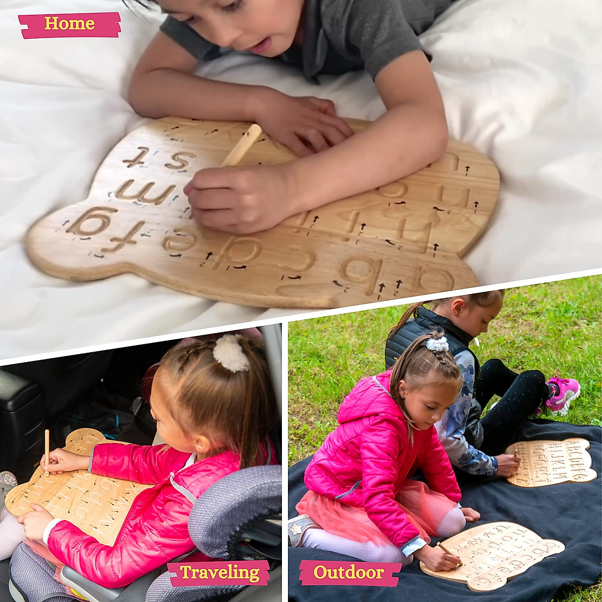 Wooden Alphabet Tracing Board - ABC Learning For Toddlers - Letter Tracing For Kids Ages 3-5 - Montessori Toys for 4 Year Old - Alphabet Learning Toys - Homeschool Supplies - Wooden Letters - Waldorf