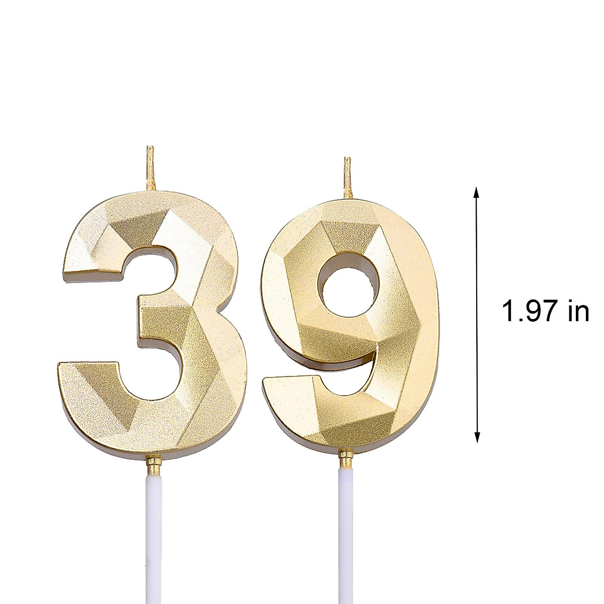 2 inch Gold 39 Birthday Candles, 3D Diamond Number 39th Cake Topper for Boys Girls Birthday Party Decorations Theme Party